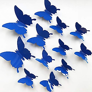 3D Royal Blue Butterfly Wall Stickers 24 pcs Removable Mural Stickers Wall Stickers Decal for Home and Room Decoration Kids Room Bedroom Decor Living Room Sticker (Dark Blue)
