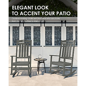 Adiromoti Outdoor Rocking Chair, All-Weather Resistant Poly Lumber Rocker Chair Outdoor, High Back Plastic Patio Rocking Chairs for Outside Porch Rocker Garden Lawn, Slate Grey