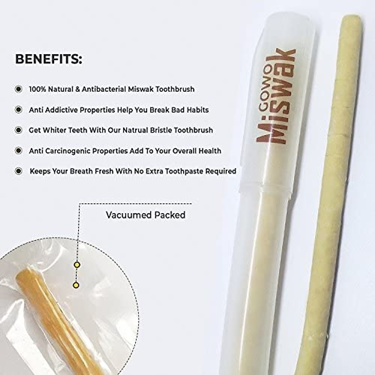 GOWO (10 Pack) Miswak Sticks Without Holders - Natural Teeth Whitening Kit - Natural Toothbrush - No Toothpaste Needed - Herbal Teeth Whitener and Breath Freshener - (Includes 10 Sticks Only)
