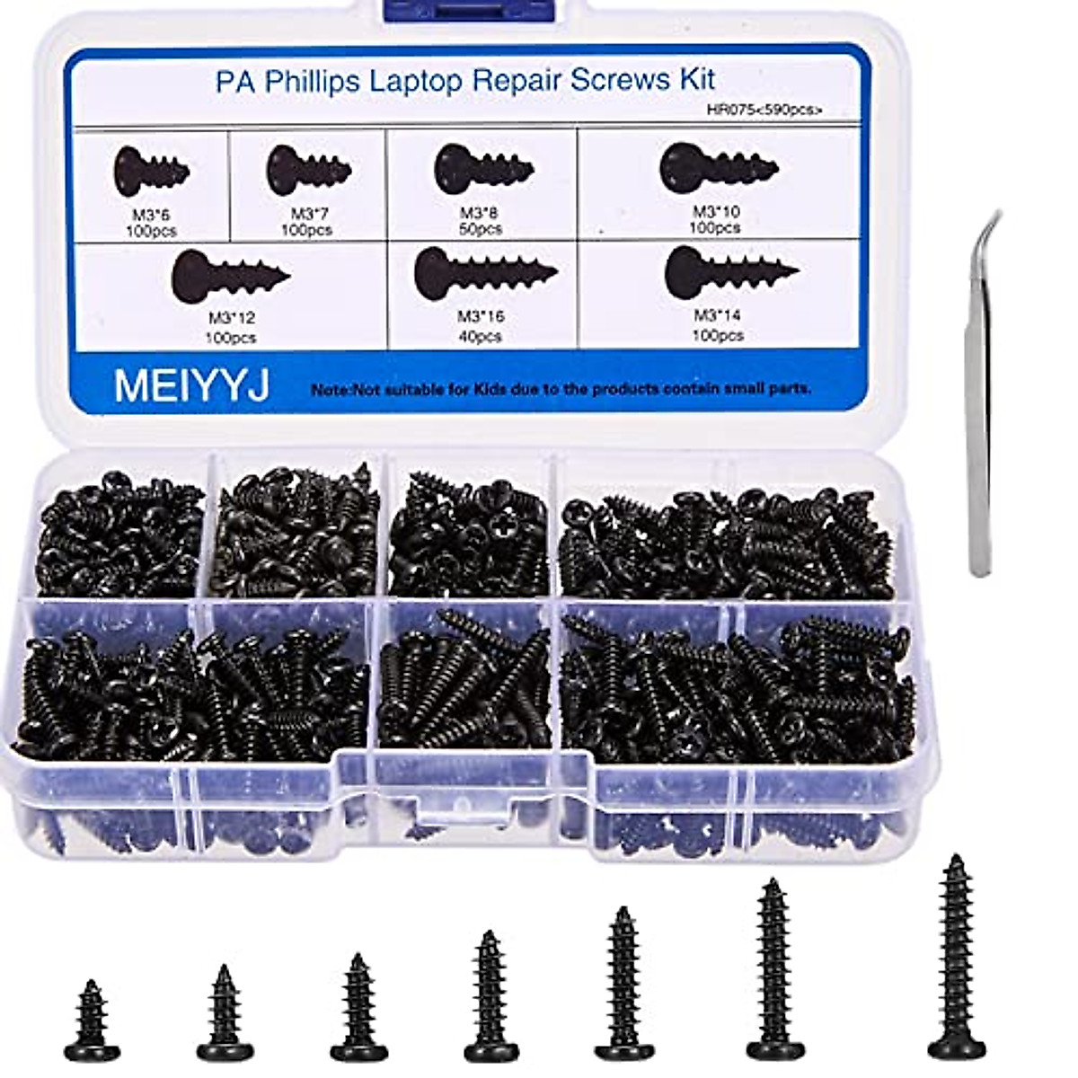 MEIYYJ M3 Pan Head Self Tapping Screws Phillips Micro Laptop Repair Screws Assortment Kit (590pcs