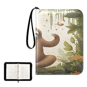 PYBUG Cute Sloth Trading Card Binder with Nylon Strap 4-Pocket Waterproof PU Leather Card Collection Binder for 400 Cards Sturdy Card Holder Folders for Game Cards,Sports Cards