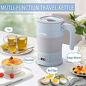 HYTRIC Travel Electric Kettle, 700ML Foldable Small Electric Kettle BPA-Free, Portable Electric Kettle with Multifunctional Panel, Collapsible Hot Water Kettle with Keep Warm & Delay Start, 110V Blue