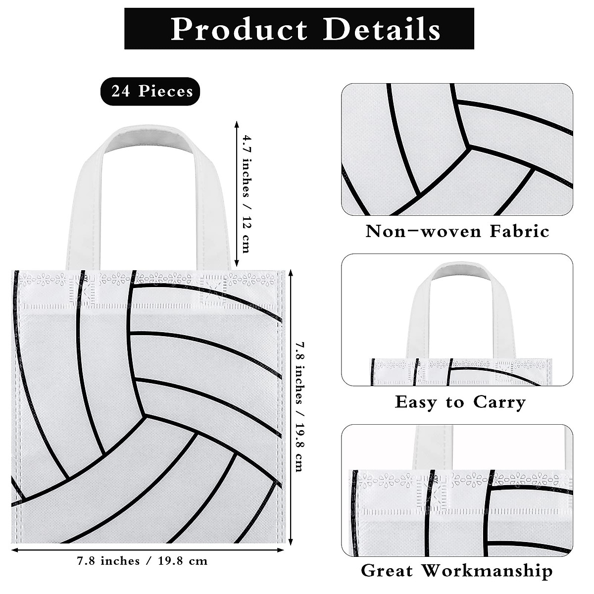 MIMIND 24 Pieces Volleyball Non-Woven Party Favor Bags with Handles 7.8 x 7.8 Inch Volleyball Party Favor Bags Goodie Treat Candy Bags for Sports Theme Party Baby Shower Birthday