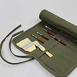 ECHSRT Paint Brush Holder Roll Up Paint Organizer Canvas Pencil Bag 30 Slots Storage Large Capacity Brush Case Pouch for Artist Acrylic Oil Watercolor,Army Green
