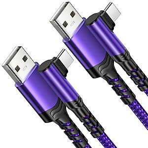 Besgoods Type C Charger Fast Charging, Right Angle USB to USB C Cable [10ft] Braided Cord Compatible with iPhone 16/15, Galaxy S24/S23/S22/S21 FE/S20/S10/S9/S8, Note 9/8, A15/A14/A03s [2Pack,Purple]