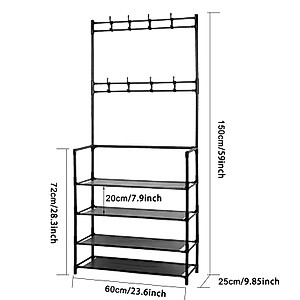 Simland Entryway Bench Coat Rack with Shoe Storage, Hall Tree with 4 Tier Shoes Shelf Storage Organizer, 23.6 inch