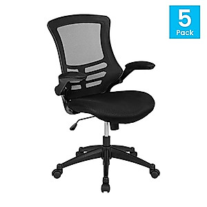 Flash Furniture Kelista Mid-Back Swivel Ergonomic Task Office Chair with Flip-Up Arms, BIFMA Certified-Set of 5, Black Mesh