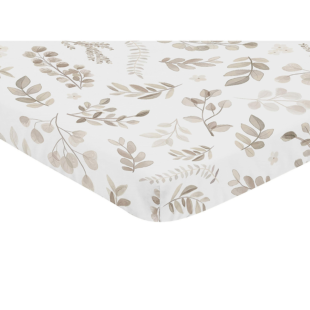 Sweet Jojo Designs Boho Botanical Leaf Boy Girl Fitted Mini Crib Sheet Baby Nursery Portable Crib Pack and Play Gender Neutral Ivory Cream Beige Tan Off White Taupe Woodland Farmhouse Floral Bohemian