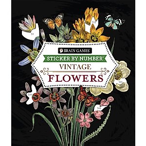 Brain Games - Sticker by Number - Vintage: Flowers (28 Images to Sticker)