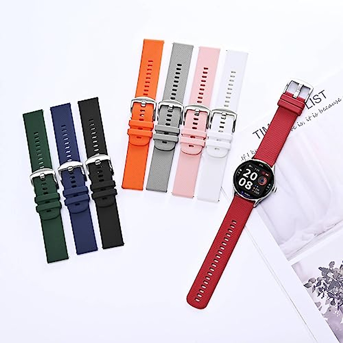 Anbeer Silicone Watch Band 20mm Quick Release Rubber Watch Straps for Men Women,White with Silver Stainless Steel Buckle