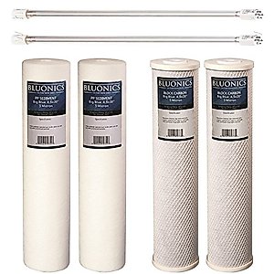 Bluonics UV Ultraviolet Light + Sediment & CTO Carbon Filter Set for our Well Water System > 4pcs 4.5" x 20" Whole House Cartridges