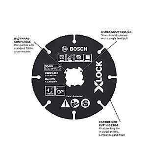 BOSCH CMWX450 4-1/2 In. X-LOCK Carbide Multi-Wheel Compatible with 7/8 In. Arbor for Applications in Cutting Wood, Wood with Nails, Plastic, Plaster