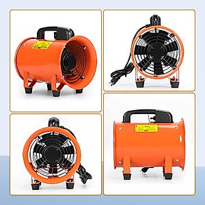 Rengue 8 Inches Utility Blower/Exhaust with 16.4 FT Hose Fan, 3300 r/min High Velocity Low Noise Extraction and Ventilation Fan with Duct Hose