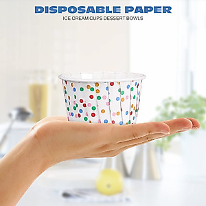 Cabilock 100Pcs Paper Ice Cream Cups Disposable Dessert Bowls with Dots Paper Cake Baking Cup Party Supplies