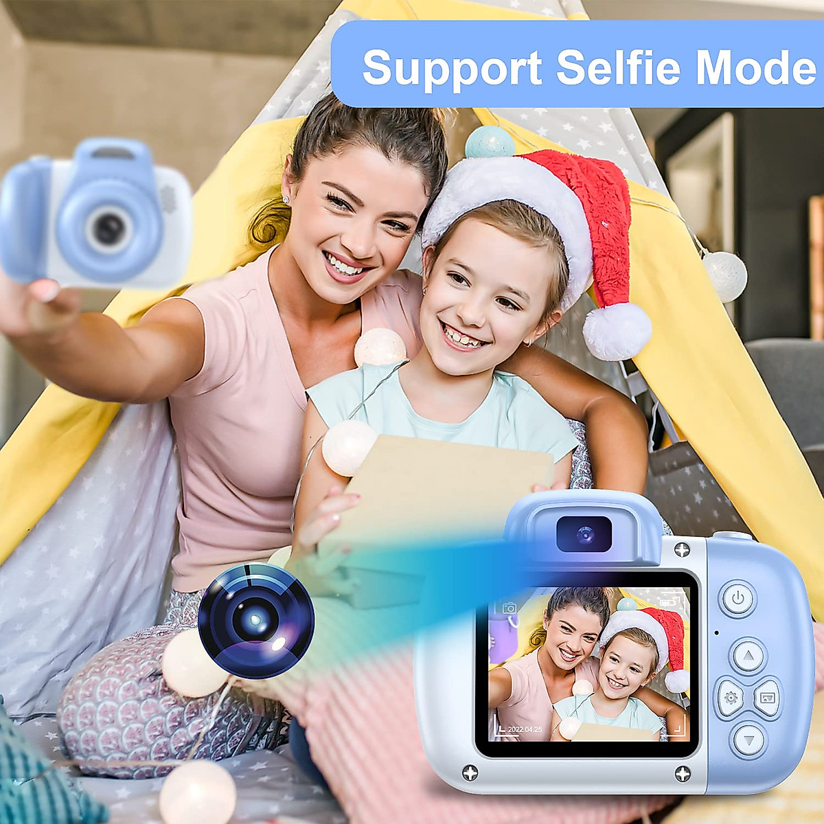 Goopow Mini Kids Camera Toys for 3 4 5 6 7 8 Year Old Girls Boys, Toddler Children Digital Video Camcorder Camera, Best Chritmas Birthday Festival Gift for Kids - 32G SD Card Included NK-Lightblue