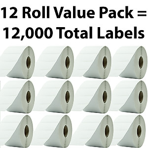 Premium, Extra Sticky 2.25x1.25in Direct Thermal Label 12 Pk. Bulk (12,000) Perforated Top Coated, Self Adhesive Stickers for FNSKU Barcode. Zebra Printer Compatible. Packaging and Shipping Supplies