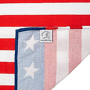 TWIG & BALE USA American Flag Muslin Baby Blanket - Red White and Blue - Stars and Stripes - 47" x 43" - Organic Cotton Patriotic Swaddle Receiving Blanket