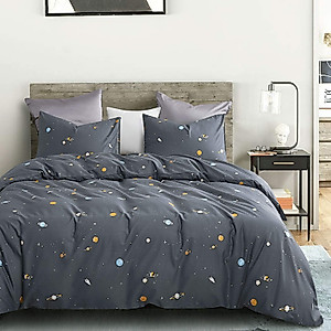 Wake In Cloud - Space Comforter Set, 100% Cotton Fabric, Constellation Cute Star Rocket Astronaut Themed for Teen Kids Boys, 3 Pieces Bedding Set, Gray, Twin/Twin XL Size