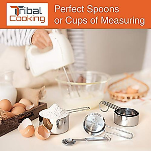 Tribal Cooking Metal Measuring Cups and Spoons Set - 8 Pieces - Professional Stainless Steel - Measuring Spoons Set - Measure Dry or Liquid Ingredients - Measuring Cups Sets for Baking and Cooking
