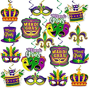 Mardi Gras Decorations Hanging Swirls Party Supplies, 32Pcs Mardi Gras Foil Ceiling Swirls Decorations Colorful Garland Crown Mask Sign Hanging Decor for Mardi Gras Masquerade New Orleans Party