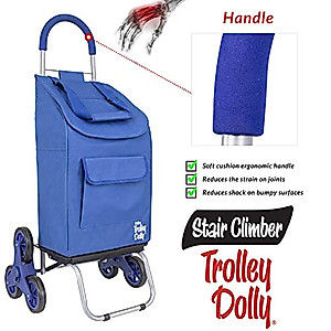 dbest products Stair Climber Trolley Dolly Folding Grocery Cart 3 Wheels Heavy Duty Shopping Hand Truck Made for Condos Apartments,39 inch Handle Height, 17.25" x 15.25" x 39.5", Blue