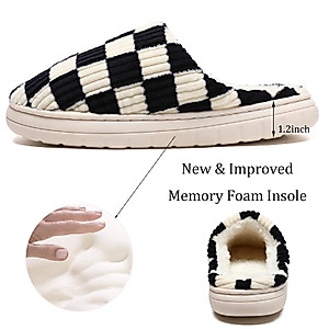 Jaeynow Fuzzy Slippers for Women Indoor,Unisex House Shoes Memory Foam Outdoor Slippers for Men Winter Warm Plush Bedroom Shoes with Faux Fur Lining Comfy Trendy Gift Slippers(Black 44/45)