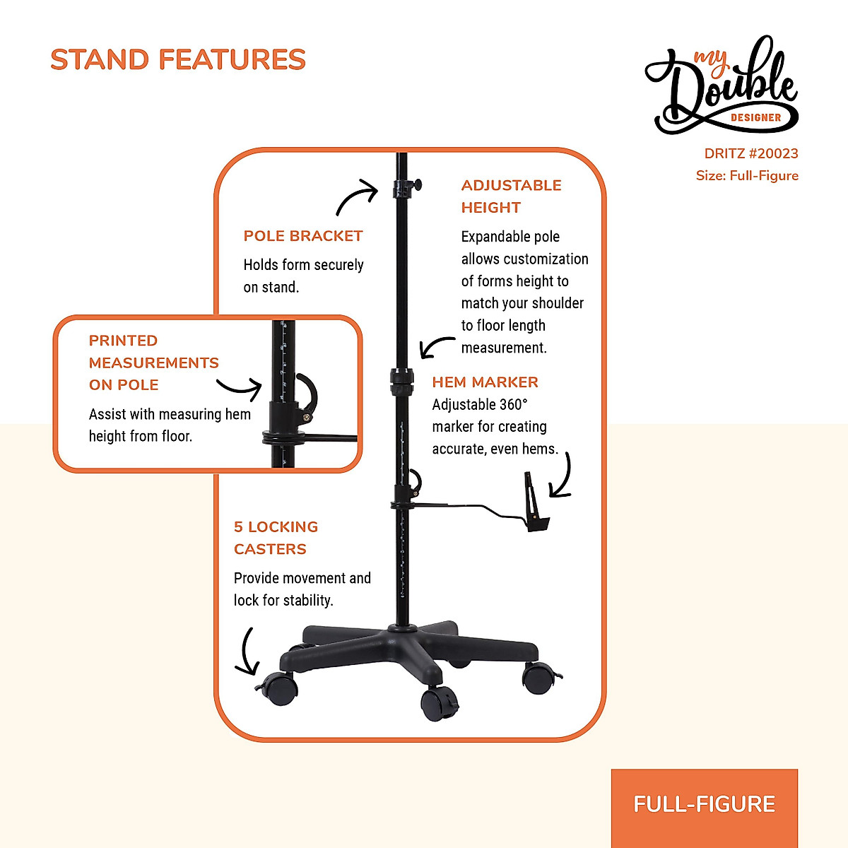 Dritz My Double Designer Adjustable Dress Form, Full-Figure, Ivory