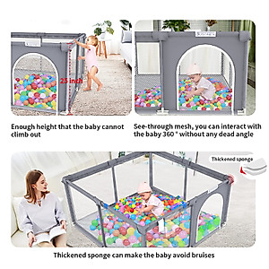 JUSONEY Baby Playard,Baby Playpen with Mat,50”×50” Baby Playpen for Toddler with Gate, Indoor & Outdoor Playard for Kids Activity Center with Anti-Slip Base,Sturdy Safety,Soft Breathable Mesh-Grey