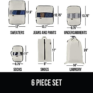 Gorilla Grip 6 Piece Packing Cubes Set, Compression Space Saving Organizers for Suitcases and Luggage, Mesh Window Bags, Travel Essentials for Carry On, Clothes and Shoes, Cube with Zipper, White