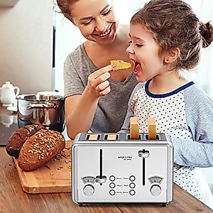 Toaster 4 slice,whall Stainless Steel Toaster 6 Bread Shade Settings,Bagel/Defrost/Cancel Function with Dual Control Panels,Removable Crumb Tray,Extra Wide Slots,for Various Bread Types 1500W