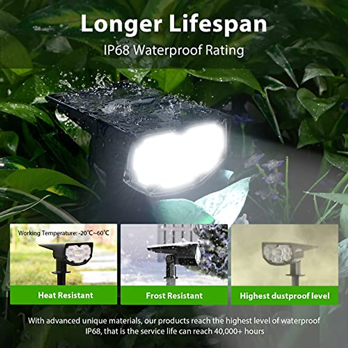 SubJingle Solar Outdoor Spotlights IP68 Waterproof, Auto ON/Off Solar Landscape Spotlights 2-in-1 Wireless Solar Landscape Lights for Yard Garden Flag Pool Patio Driveway Walkway 6 Pack Cold White