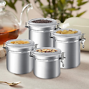 ENLOY 4-Piece Stainless Steel Airtight Food Storage Canister Set with Clear Lid, Canister Sets for Kitchen Counter for Sugar, Flour, Tea, Candy, Cookie, Spice, 28/32/38/65 oz