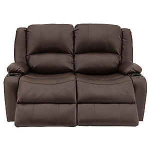 RecPro Charles 58" Powered Double RV Wall Hugger Recliner Sofa RV Loveseat with Upgraded 2023 Fabric (Chestnut)