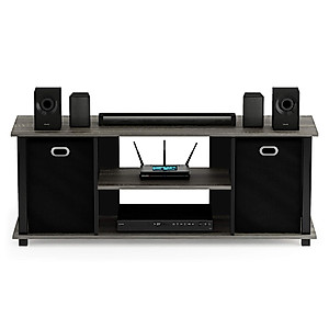 FURINNO Econ Entertainment Center, French Oak Grey/Black/Black