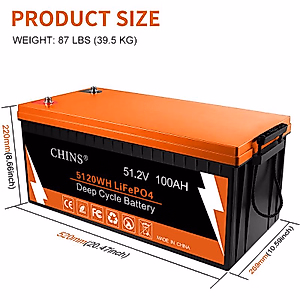 CHINS 48V 100AH Lithium Battery for Golf Cart with 48V 18A Charger, Monitor, Built-in Bluetooth 200A BMS, 48V Golf Cart Battery with 10.24kW Output, 1000A Peak Current