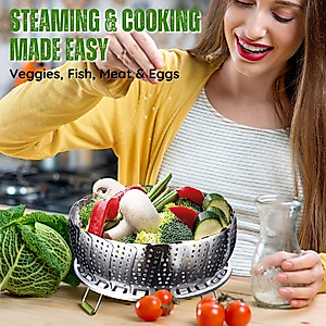 Flexzion Vegetable Steamer Basket for Pot - Stainless Steel Steaming Basket for Veggie, Fish, Meats, Eggs - Extendable Expandable Foldable Steam Basket w/Handle for Various Pot Size, 7 to 11 Inch