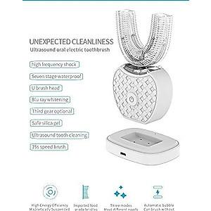 Ultrasonic Toothbrush, Automatic Toothbrush 360° Electric Sonic Toothbrush Teeth Whitening Kit with LED Light, Lebond Manual Toothbrush Teeth Whitening,White