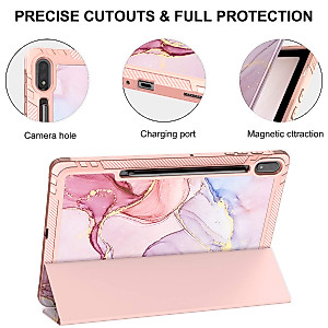 PIXIU Folio Case for Samsung Galaxy Tab S8 Plus /S7 Plus /S7 FE 12.4 inch with S Pen Holder,Trifold Stand PU Lleather Smart Cover with Auto Wake/Sleep Feature Purple Marble