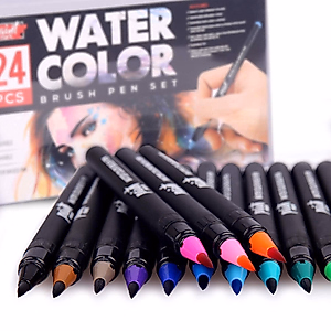 Paint Mark Water Color Brush Pen Set, 24 Water Color Brush Markers, Fine Tip Thin Marker Pack for Coloring, Drawing, Calligraphy, Bullet Journals, Coloring Pens for Beginner and Professional Artists