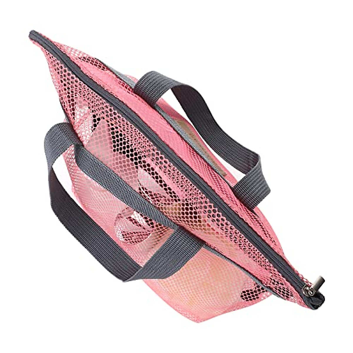 THINP Portable Shower Caddy, Mesh Shower Caddy Tote Mesh Shower Bag Quick Dry Shower Tote Bag with Zipper & 2 Pockets for College Dorms Gym Swimming Beach Travel Sports Games 10.6 * 7.8 Inch (Pink)