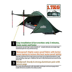 camppal 1 Person Tent Backpacking Camping Hiking Trekking Hunting Mountain Tent Super Lightweight and Waterproof & Windproof 4 Seasons Single (Green) - MT051