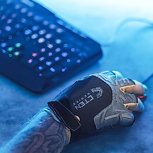 CTEN Series Gaming Gloves - Great Comfort and Grip, Perfect Gaming Gloves for Sweaty Hands, Ideal Gamer Gloves for PC, VR Gloves, Gray-Gold-Large