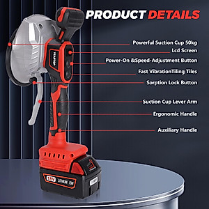 Cordless Tile Vibration Tools for Milwaukee 18V Battery, Yeartop Tiler Vibratior Leveling Machine Tile Installation Tool with 8 Adjustable Speed,Suction Cup,Digital Display (Battery Not Include)