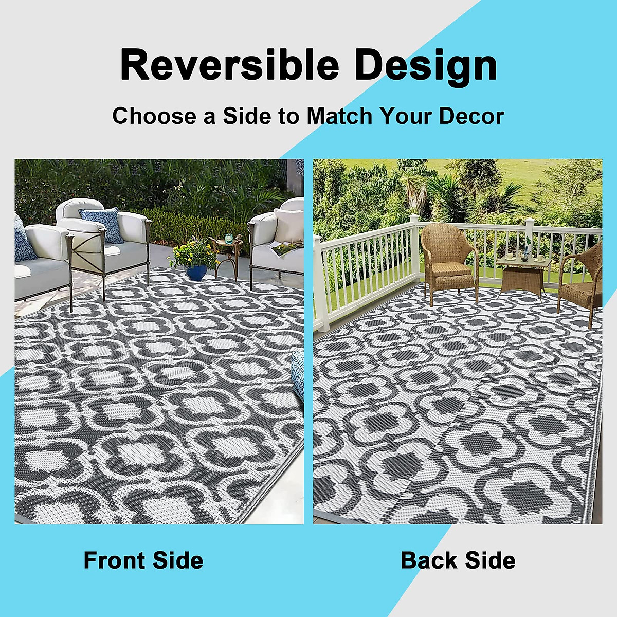 HEBE Outdoor Rug 4'x6'Waterproof Patio Mat Clearance Reversible Door Mats Plastic Straw Camp RV Tent Carpet Floral Area Rug for Camping,Backyard,Deck,Picnic,Beach,Trailer