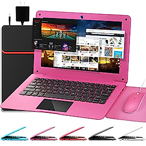 G-Anica Laptop Computer(10.1 inch), Quad Core Powered by Android 12.0, Netbook Computer with WiFi, Webcam and Bluetooth, Mini Laptop with Bag, Mouse, and Mouse Pad for Kids and Adults（Pink）