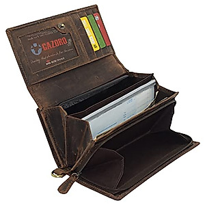 RFID Blocking Vintage Leather Large Capacity Clutch Purse Smartphone Hand Wristlet Wallet Credit Card Holder Wallets for Women (Brown)