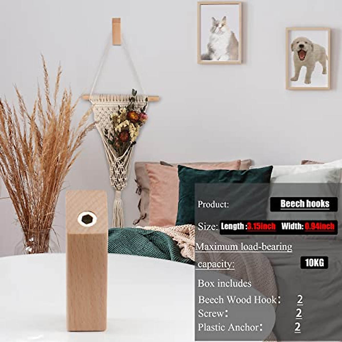 OHIYO Wood Wall Hooks 2 Pack Natural Wooden Hooks Wall Mounted Coat Hooks for Wall Natural Hat Hooks Heavy Duty Wall Hooks for Hanging Hat & Bag & Coat Decorative Hooks Wall Towel Hooks(Beech Wood)