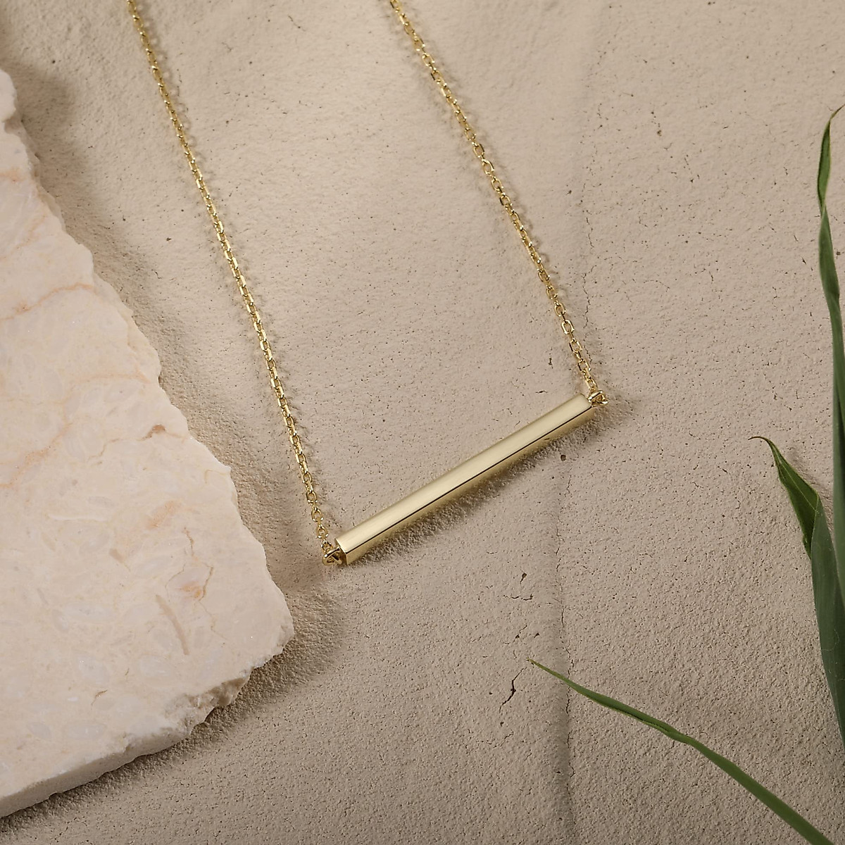 S.Leaf Choker Necklace for Women Gold Plated Necklace Bar Necklace for Women Sterling Silver Dainty Gold Necklace for Women(01_Horizontal_Gold)