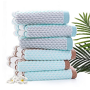 Pidada Hand Towels Set of 2 Striped Pattern 100% Cotton Soft Absorbent Decorative Towel for Bathroom 13.4 x 29.5 Inch (Green)