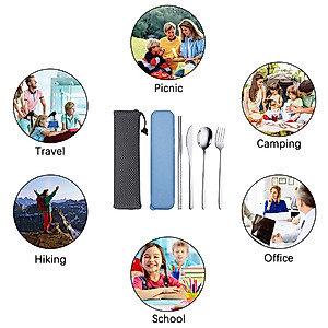 SITAKE 6 Pcs Portable Stainless Steel Flatware Set, Travel Reusable Utensils Set Cutlery Set Including Knife Fork Spoon Chopsticks Carry Case for School, Office, Camping, Picnic(Sliver)